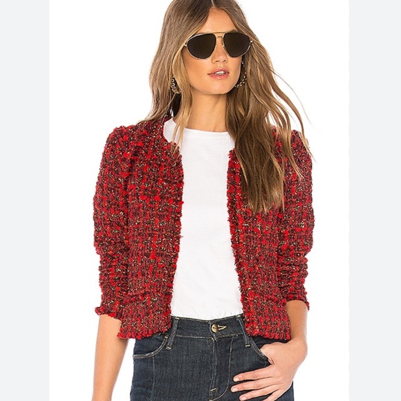 IRO | Jackets & Coats | Iro Disco Frayed Metallic Boucltweed Jacket In Red Wool | Poshmark